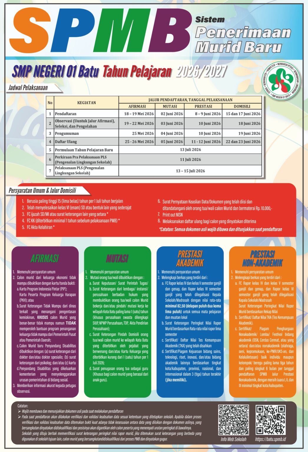 PENGUMUMAN DAFTAR ULANG / LAPOR DIRI SPMB JALUR MUTASI TAHUN PELAJARAN ...